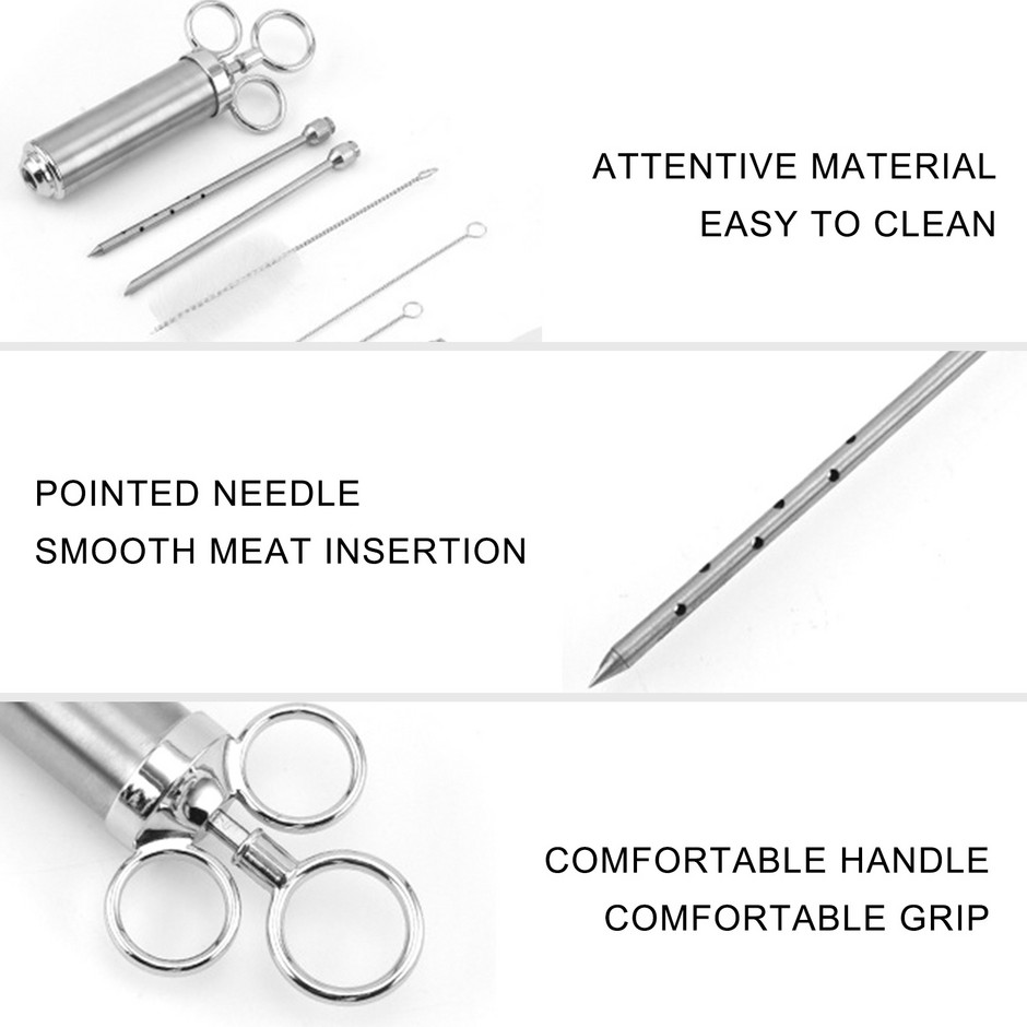 Нови игли от неръждаема стомана Комплект спринцовки за подправки Барбекю Инжектор за вкус на