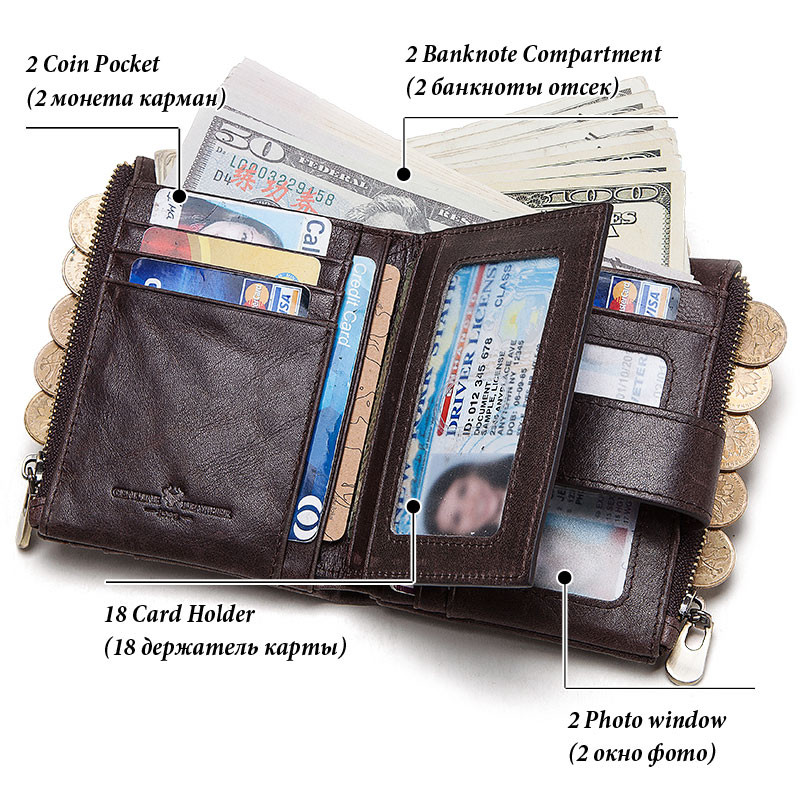 Badu Bg Rfid Мъжки портфейли Тънки кожени двойни закопчалки Винтидж