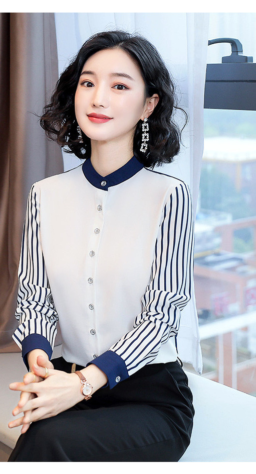 Badu.bg Елегантна дамска риза райе с копчета - Badu.bg