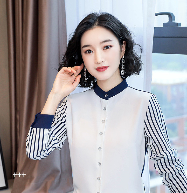 Badu.bg Елегантна дамска риза райе с копчета - Badu.bg