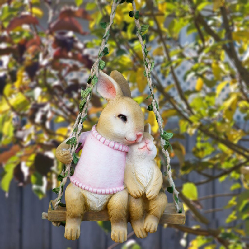 Badu Bg Статуя на заешка люлка смола зайче скулптура забавна градинска висяща декорация