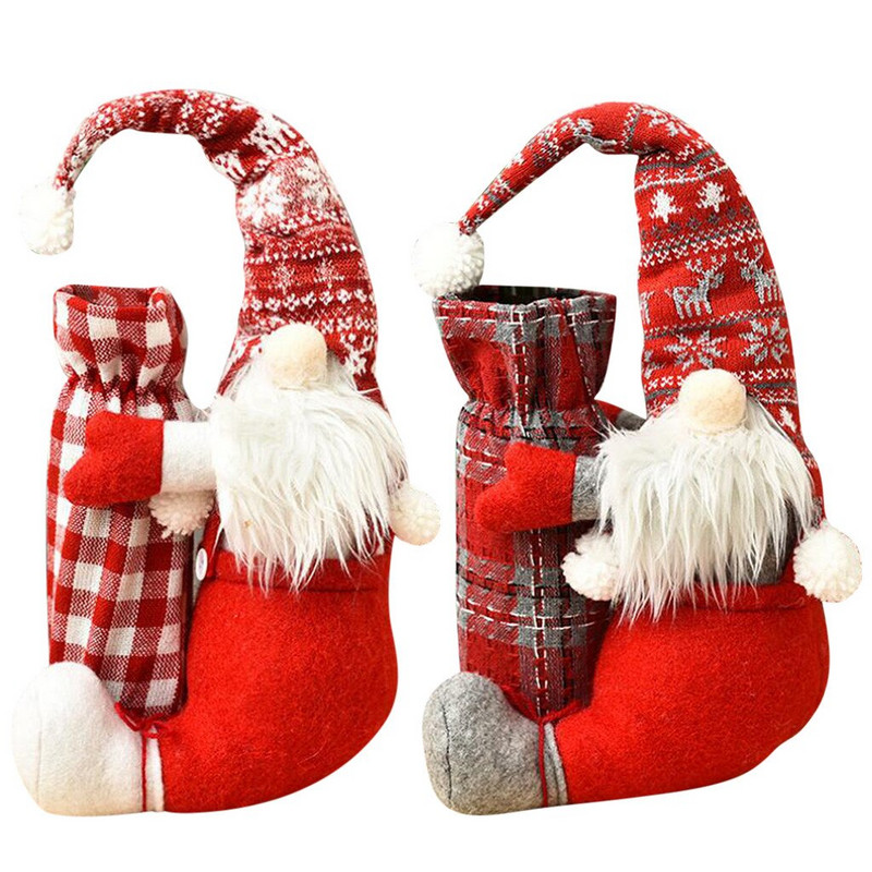 Badu Bg Коледни карикатури Дядо Коледа Бутилка за вино Капак за чанта Фестивална декорация на