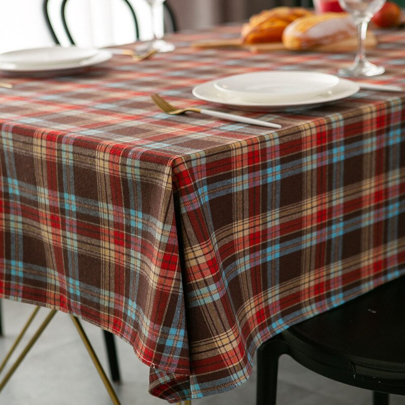 Badu Bg Нова година Коледни покривки за маса Ретро карирана памучна ленена тъкан Кръгла покривка