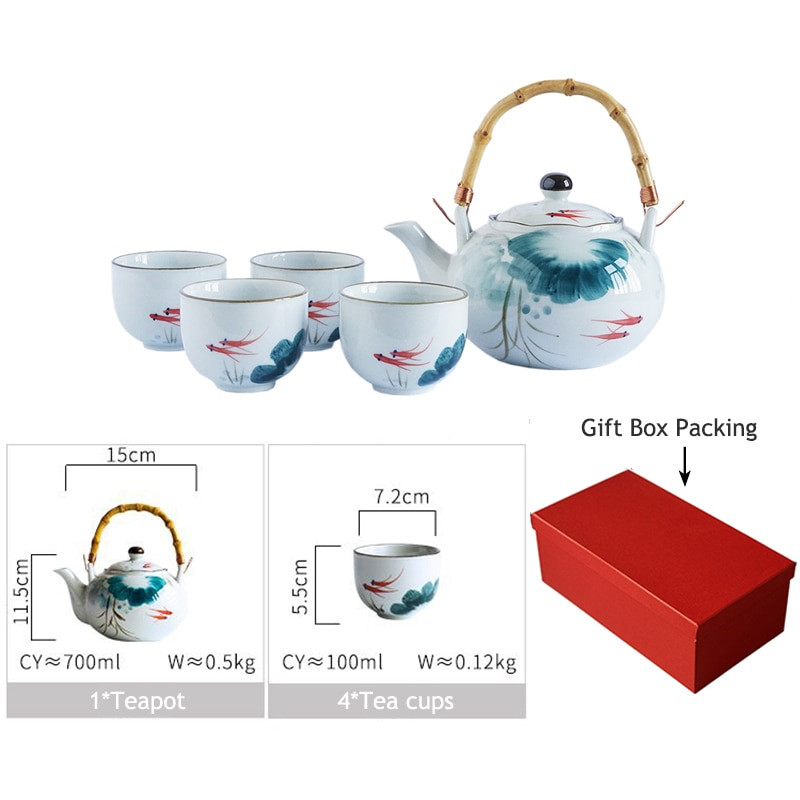 Badu Bg Комплект керамична кана за чай със златна рибка Чаша за чай Чаша за вода Чаша с дизайн