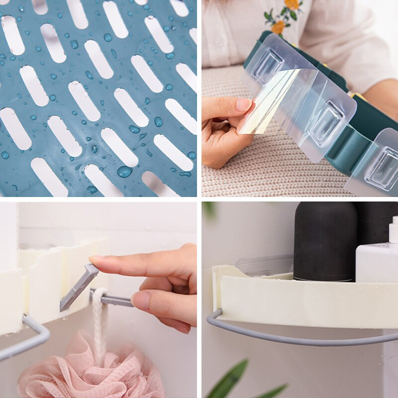 Самозалепваща се ъглова стойка за баня Рафт Шампоан Държач за душ Рафт Кухненска стойка