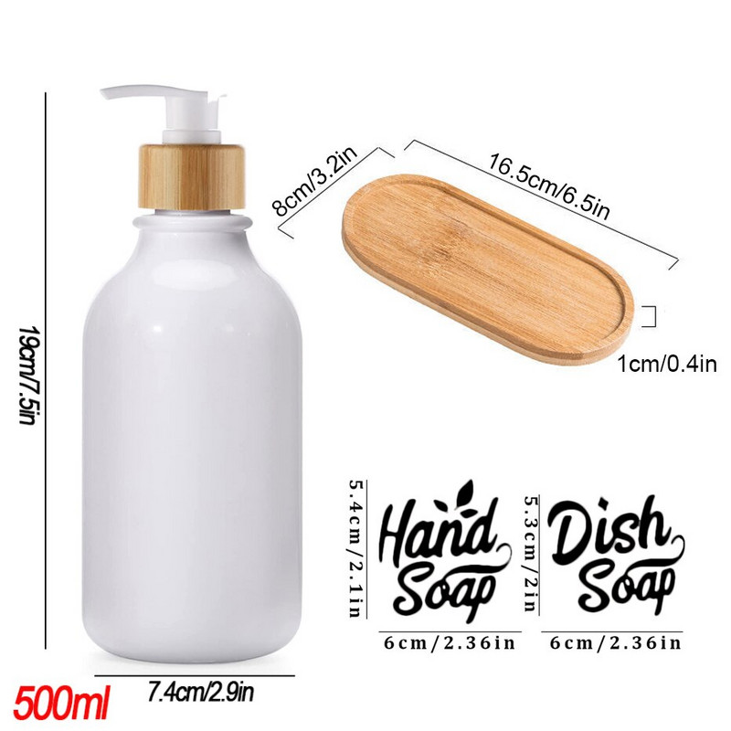 Badu Bg Комплект бутилки за съдове и сапун за ръце с дървена тава Пластмасов дозатор за сапун