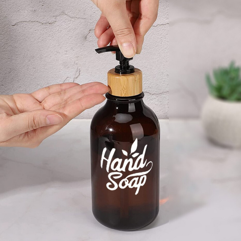 Badu Bg Комплект бутилки за съдове и сапун за ръце с дървена тава Пластмасов дозатор за сапун