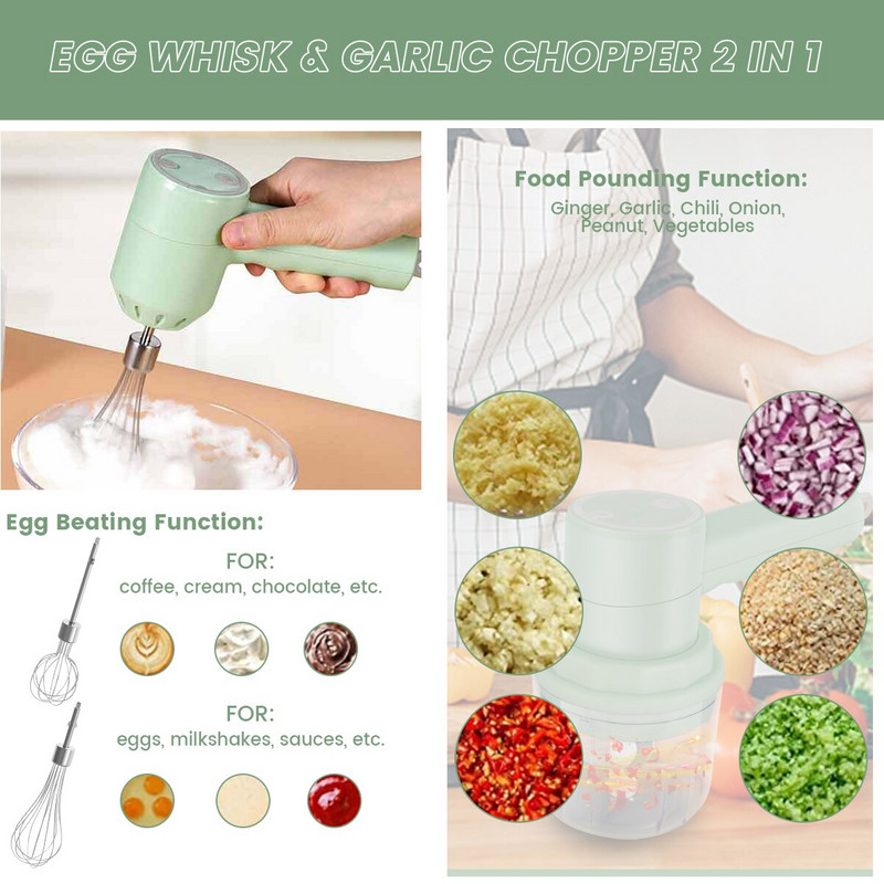 Badu Bg Безжична мелница за чесън Разбиване Електрически ръчен миксер Храна Чопър 2 в 1 Usb