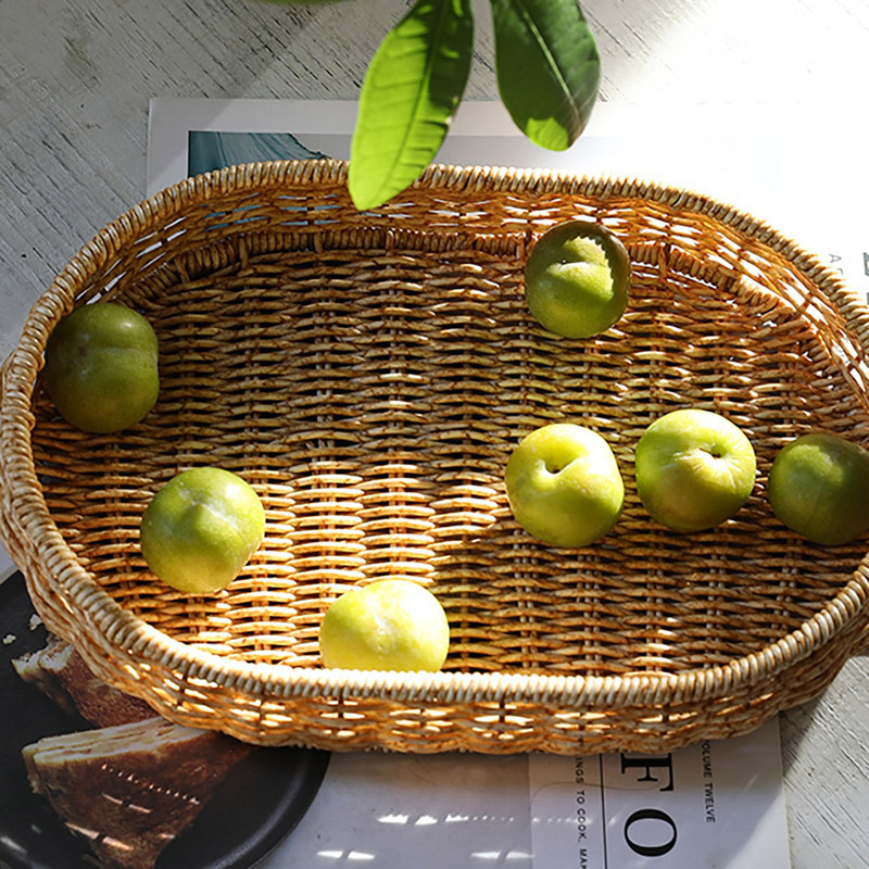 Badu Bg Ръчно тъкана кръгла изкуствена ратанова плетена кошница Храна Плодове Хляб Чиния за