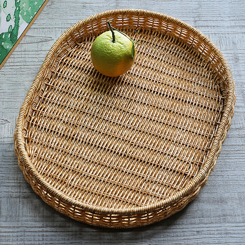 Badu Bg Ръчно тъкана кръгла изкуствена ратанова плетена кошница Храна Плодове Хляб Чиния за