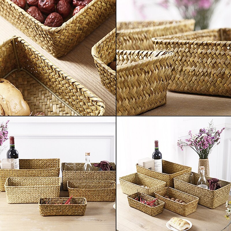 Badu Bg Правоъгълна кошница от морска трева с желязна рамка Плетена ракита Кошница за съхранение