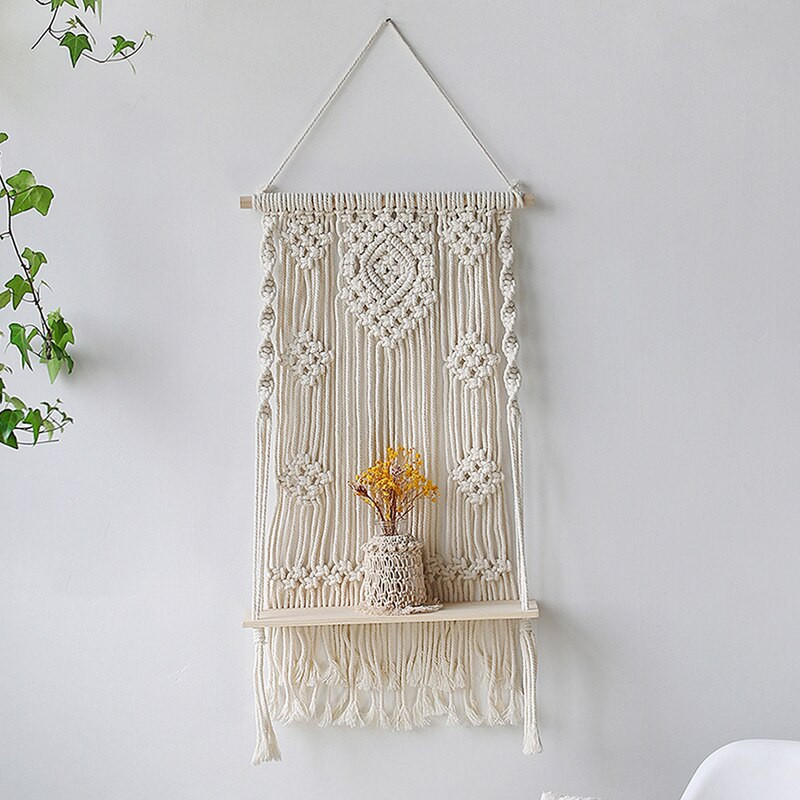 Badu Bg Бохемска поставка за гоблени макраме Стенен шкаф за съхранение Дървена полица Ръчно