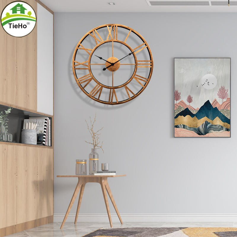 Badu Bg Винтидж стенни часовници Игла Римски цифри Метални тихи висящи кръгли часовници Орнамент