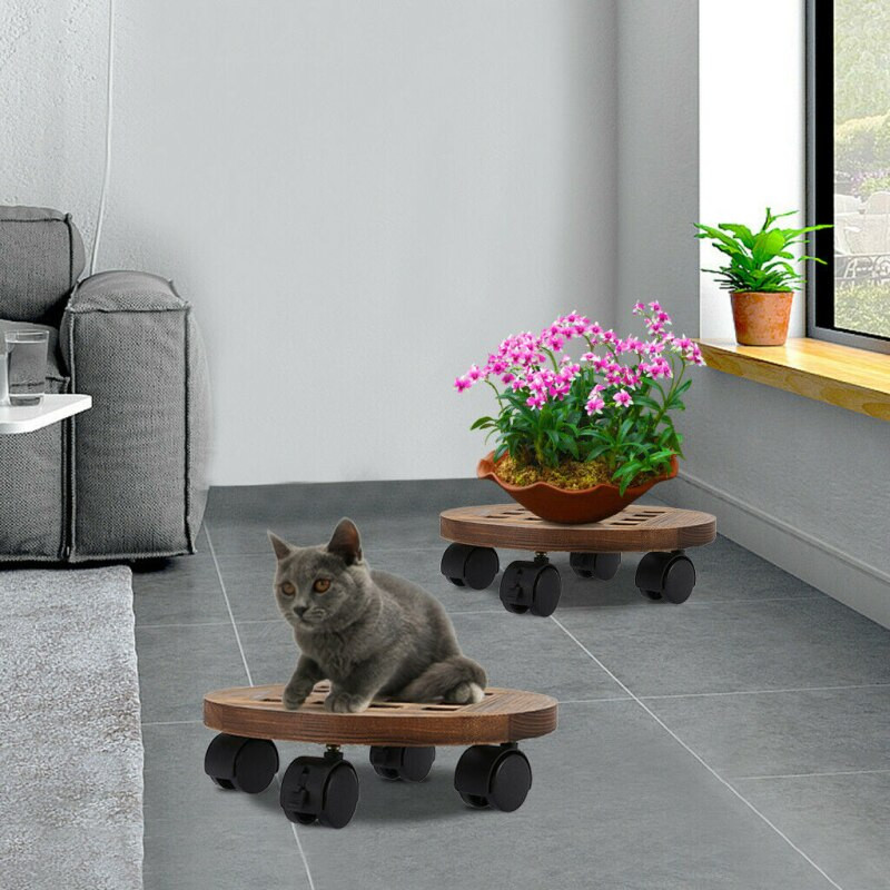 Baduglobal.ro Tavi din lemn pentru ghiveci pentru flori Rotunzi mobile ...