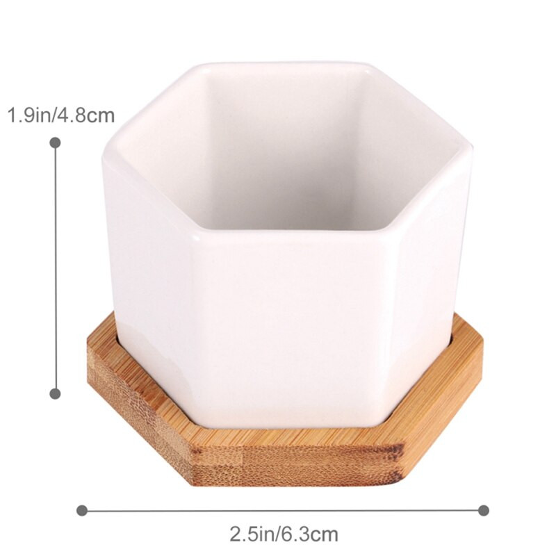 Badu Bg Обикновена бяла творческа керамична малка шестоъгълна саксия за сукулентни растения с