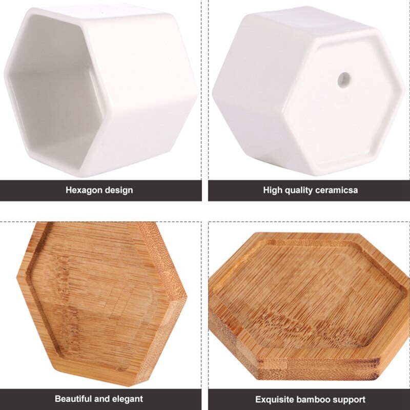 Badu Bg Обикновена бяла творческа керамична малка шестоъгълна саксия за сукулентни растения с