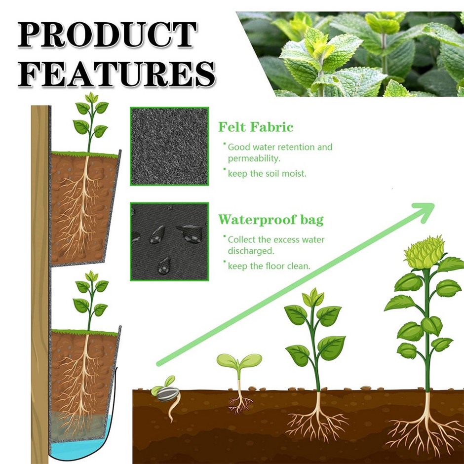 Badu Bg 7 джоба Висящи градински чанти Gow Водоустойчиви вертикални стенни саксии за засаждане