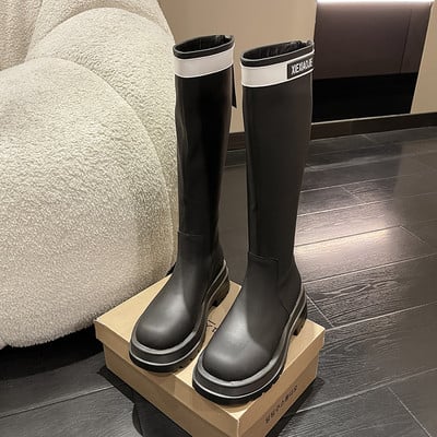 Дамски ботуши от еко кожа с надпис - Badu.bg