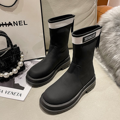 Дамски ботуши от еко кожа с надпис - Badu.bg