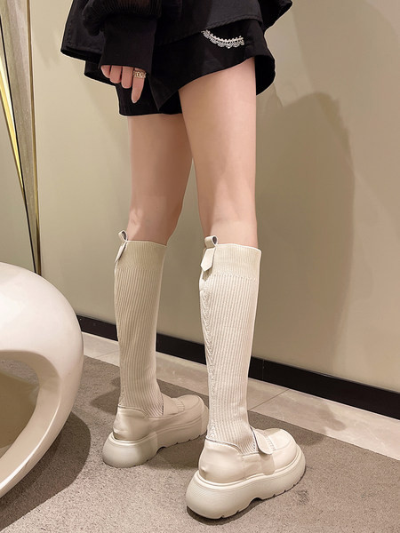 Badu.bg Модерни дамски ботуши тип чорап с висока подметка и велкро ...